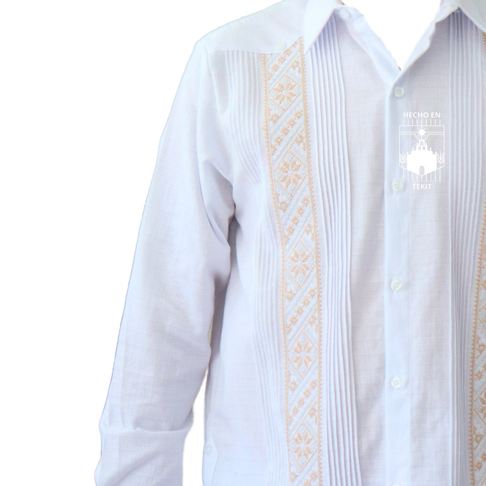 Guayabera Caballero Modelo Estrella Manga Larga en Tela Lino Flame ...